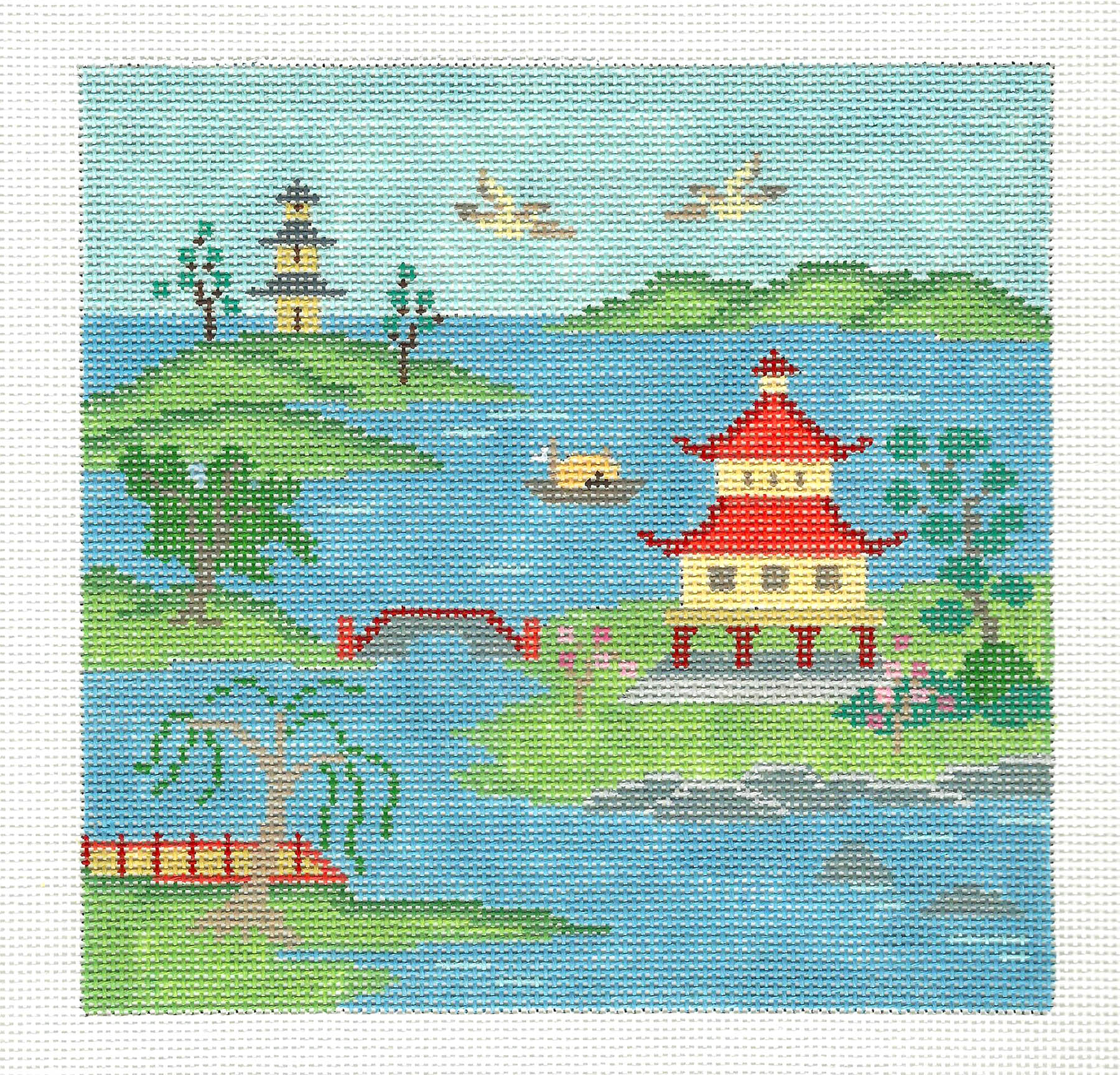 Oriental Design Canvas – Needlepoint by Wildflowers