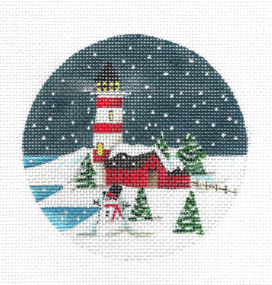 4" Round Ornament – tagged "Lighthouse" – Needlepoint by Wildflowers