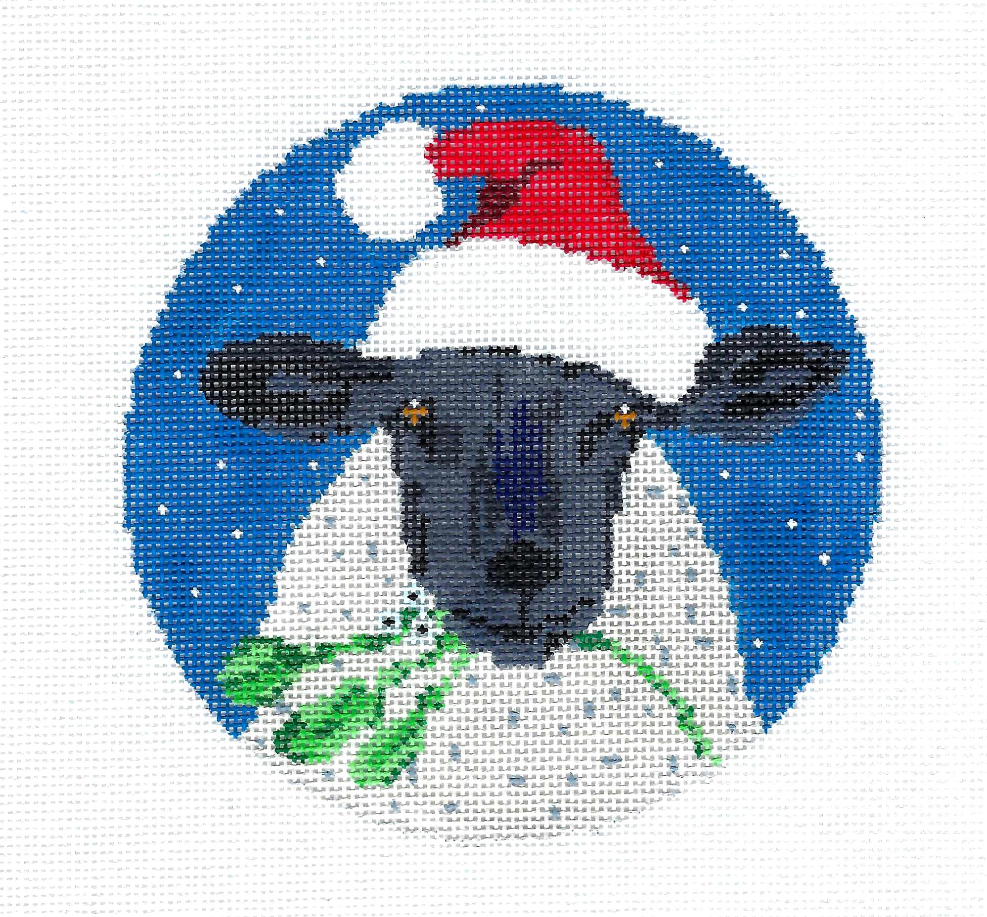 Christmas ~ Sheep in a Santa Hat 5" Round Ornament handpainted 18 Mesh ...