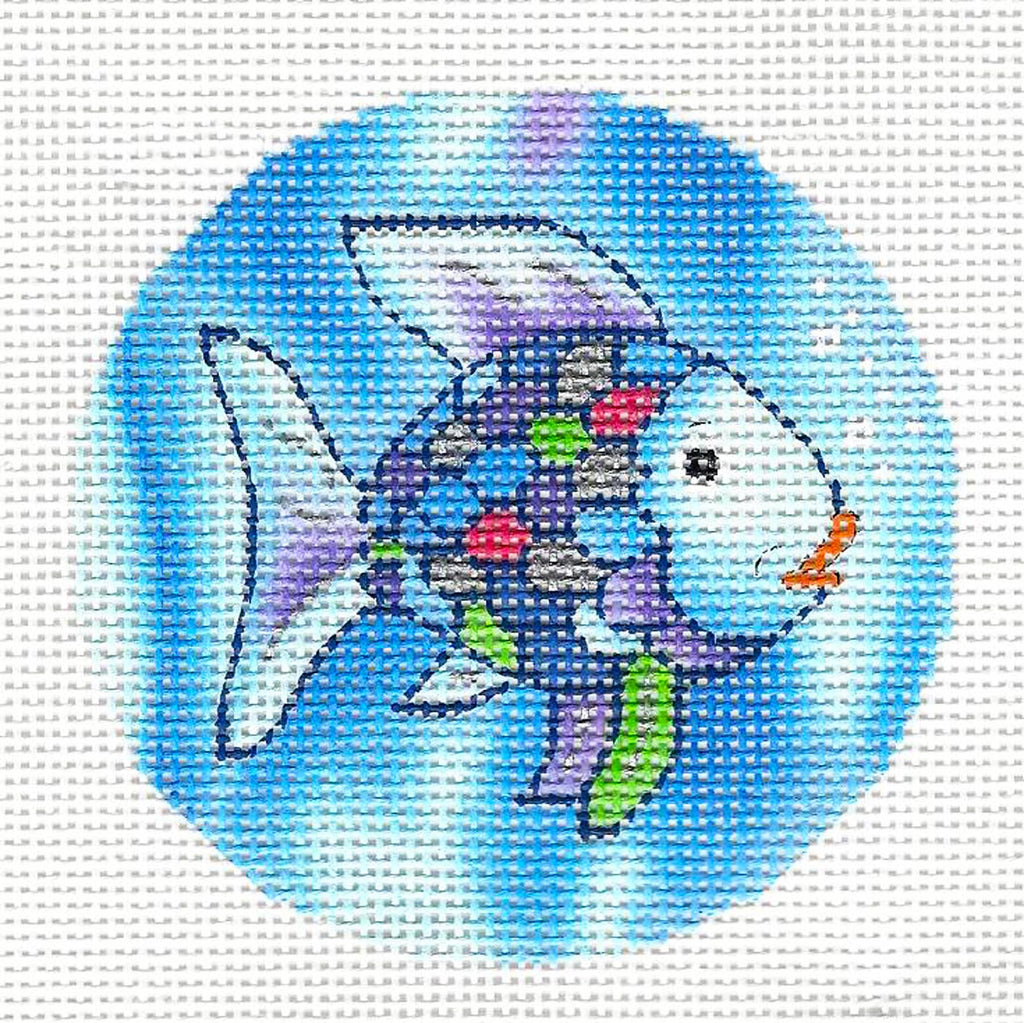 Round ~ The RAINBOW FISH Ornament 3" Rd. handpainted Needlepoint Canva ...