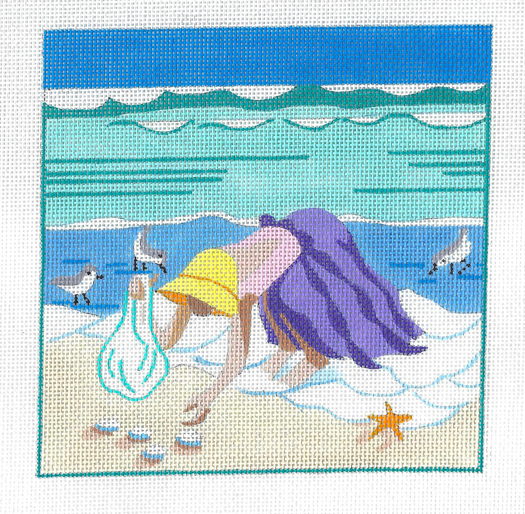 Beachside Canvas ~ Lady Gathering Seashells On The Beach handpainted N ...