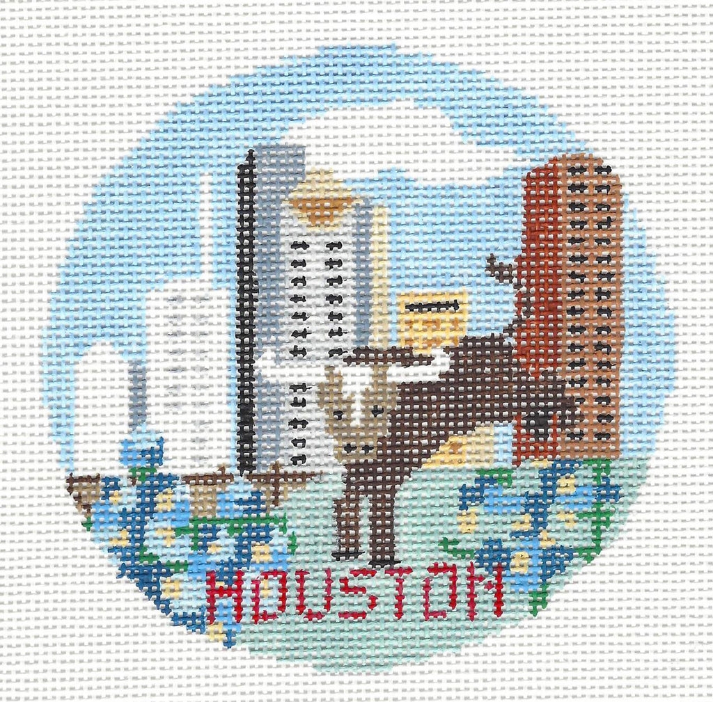 Travel Round ~ HOUSTON, TEXAS handpainted Needlepoint Canvas by Kathy ...