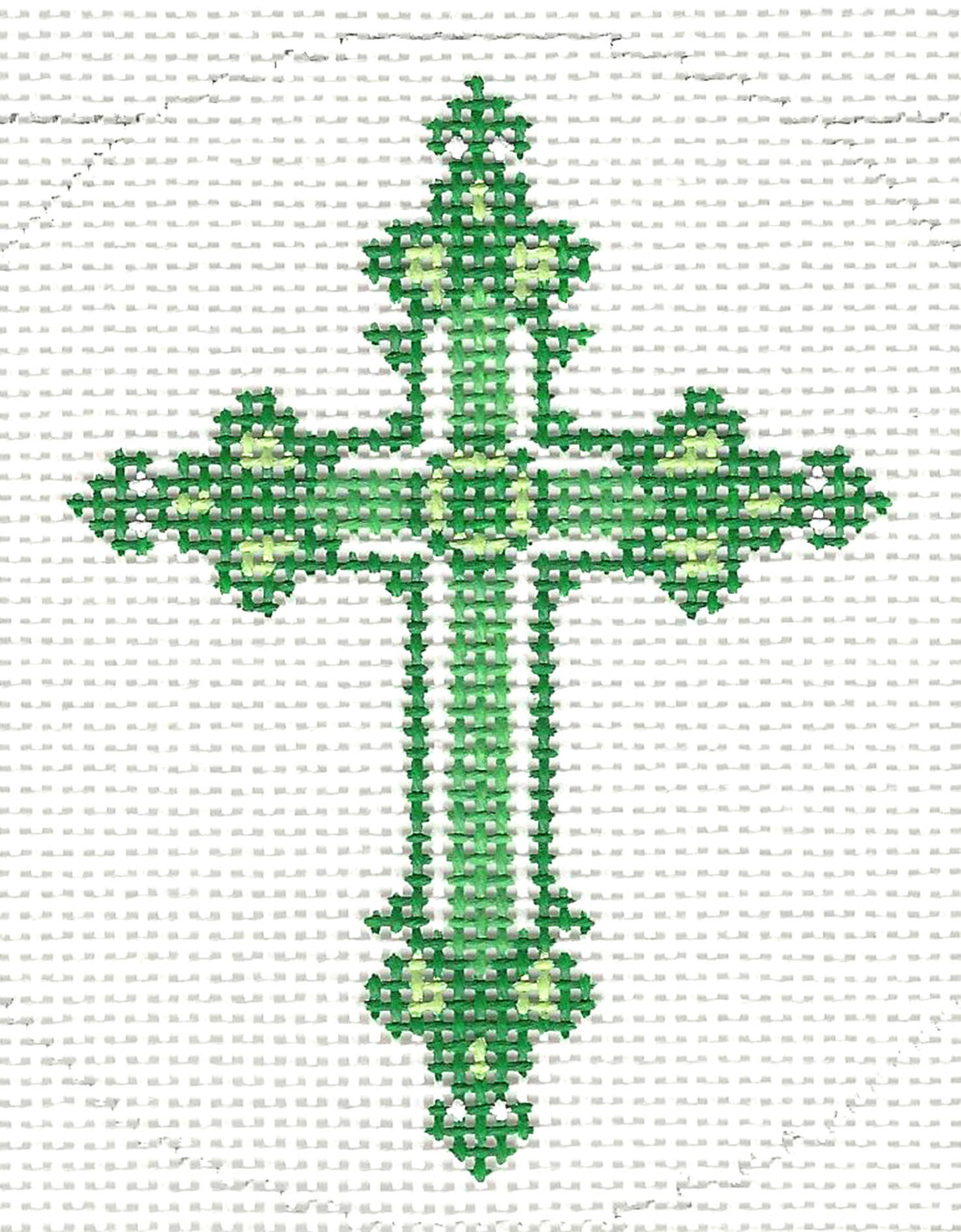 Cross ~ Elegant Green Ornate CROSS handpainted Needlepoint Canvas 3" R ...