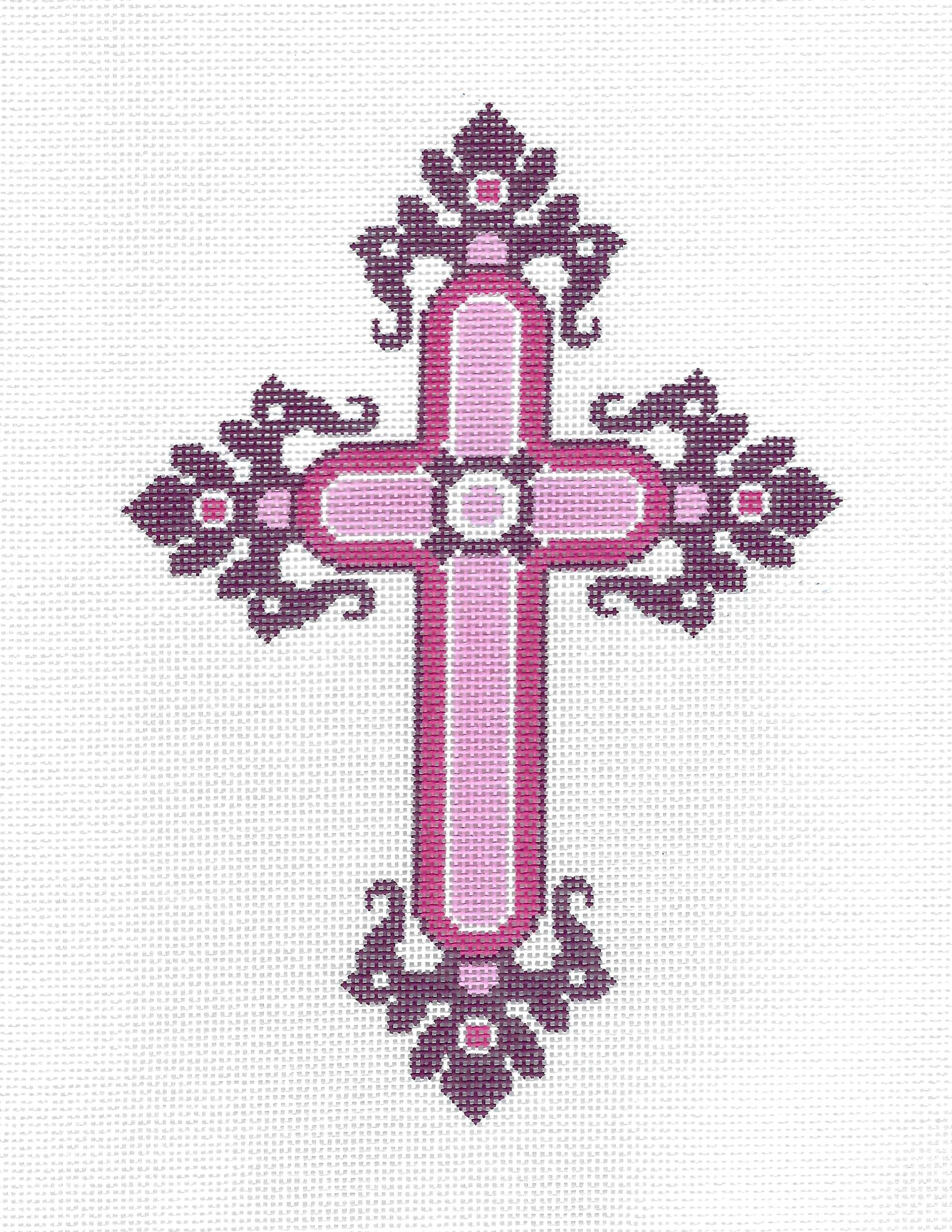 Cross ~ Elegant 7" Tall PINK, BURGUNDY & WHITE CROSS handpainted Needl ...