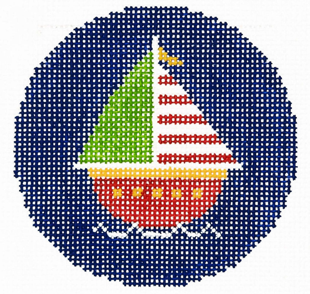 Summer Sailboat Design Handpainted 3" Round Needlepoint canvas Ornamen ...